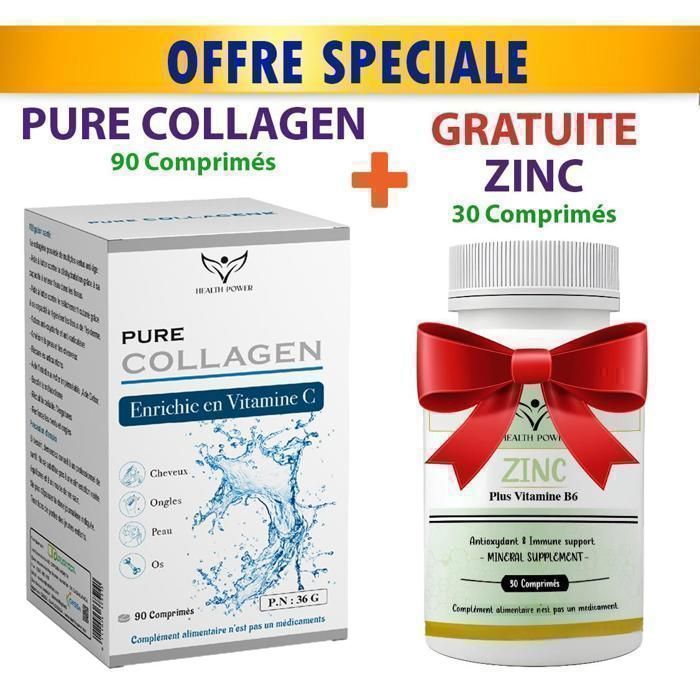 Health Power pure collagène 90 comprimés + Zinc 30 comprimés offert ...